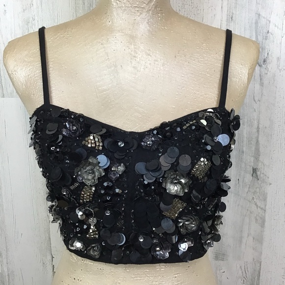 Topshop | Tops | Nwt Topshop Sequin Embellished Floral Beaded Crop Sexy ...